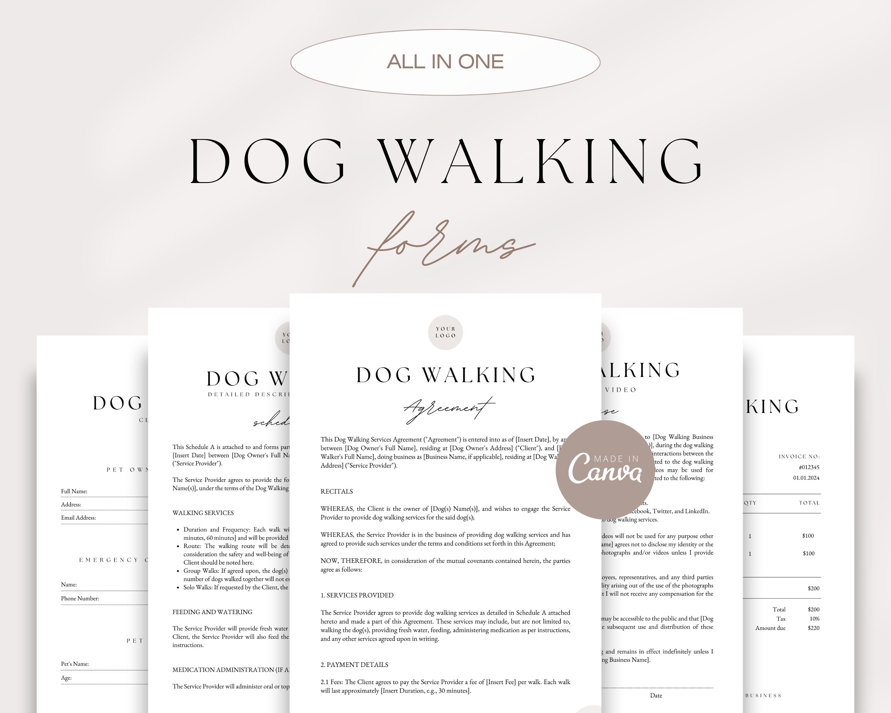 Dog Walking Contract Bundle, Editable Dog Walking Agreement Template ...