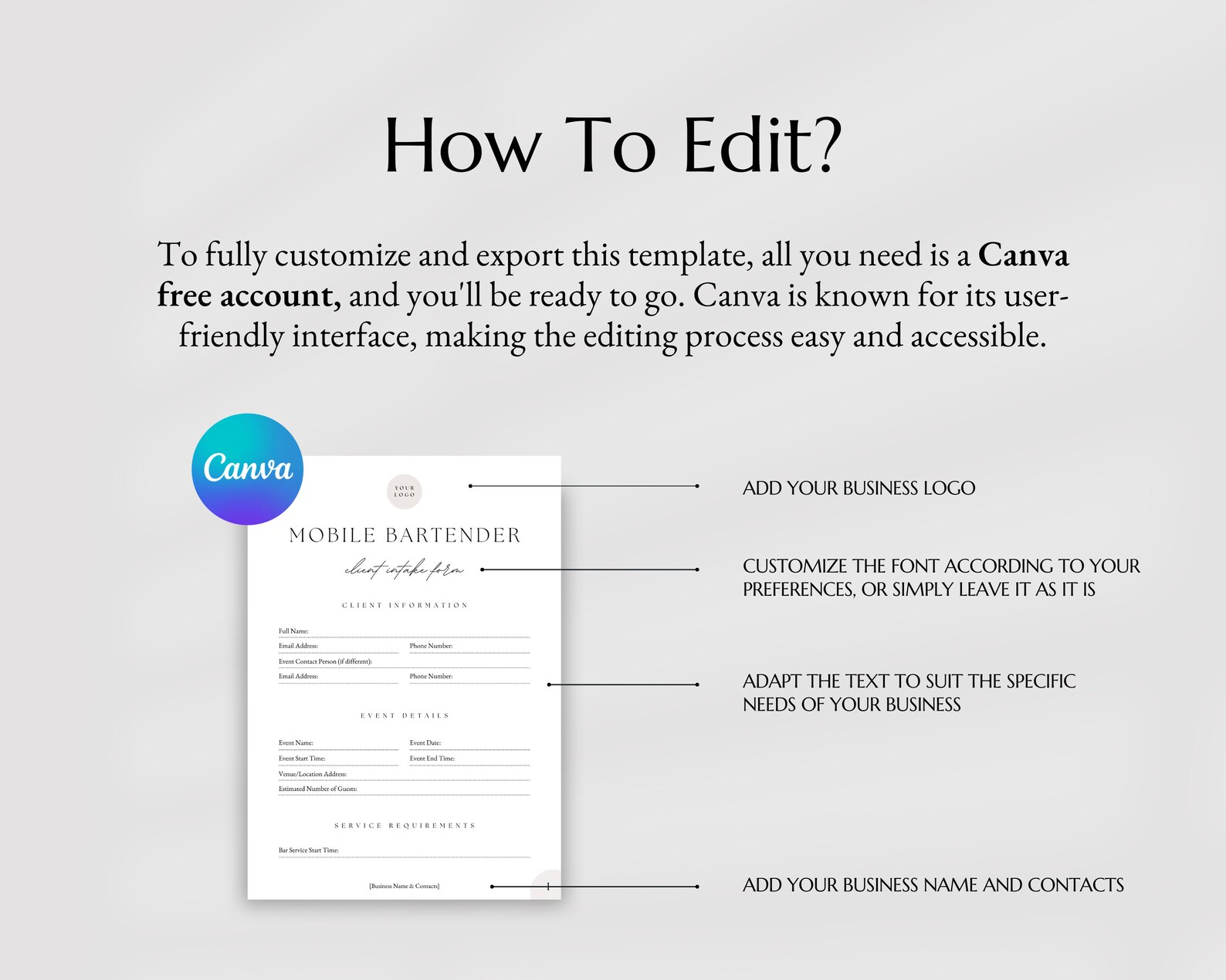 Mobile Bartender Client Intake Form, Mobile Bar Booking Form, Cocktail ...