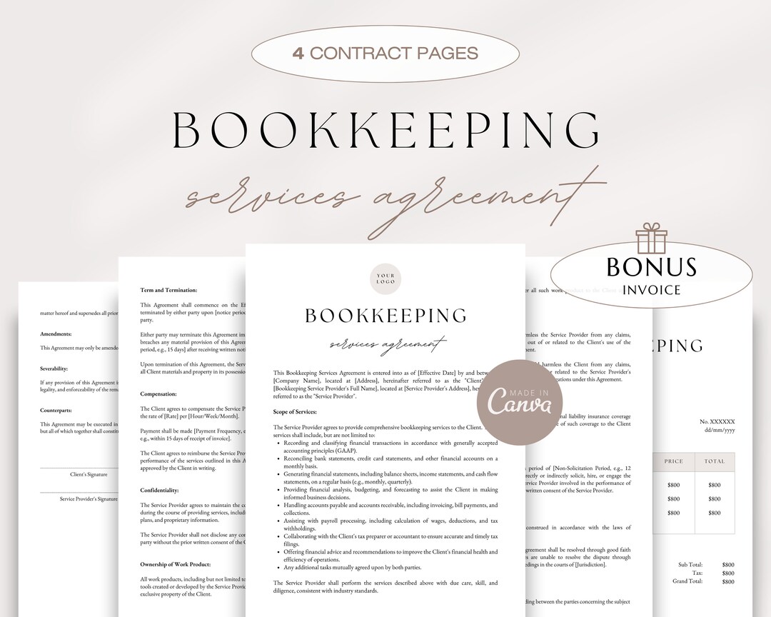 Bookkeeping Services Agreement, Bookkeeping Contract, Accounting ...