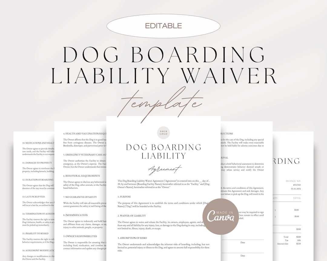 Dog Boarding Liability Waiver Template: Pet Care Service Agreement - Etsy
