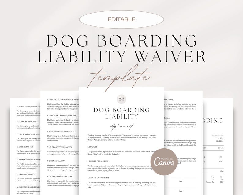 Dog Boarding Liability Waiver Template: Pet Care Service Agreement - Etsy