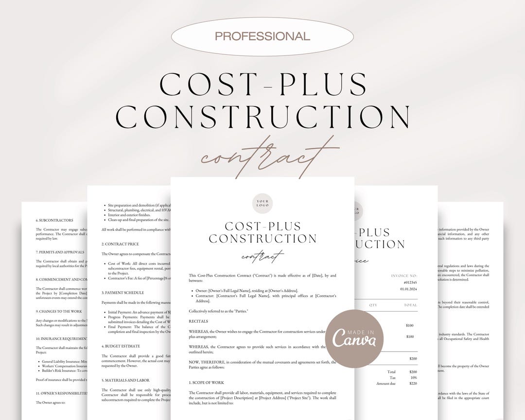 Professional Cost-plus Construction Contract, Cost-plus Building ...