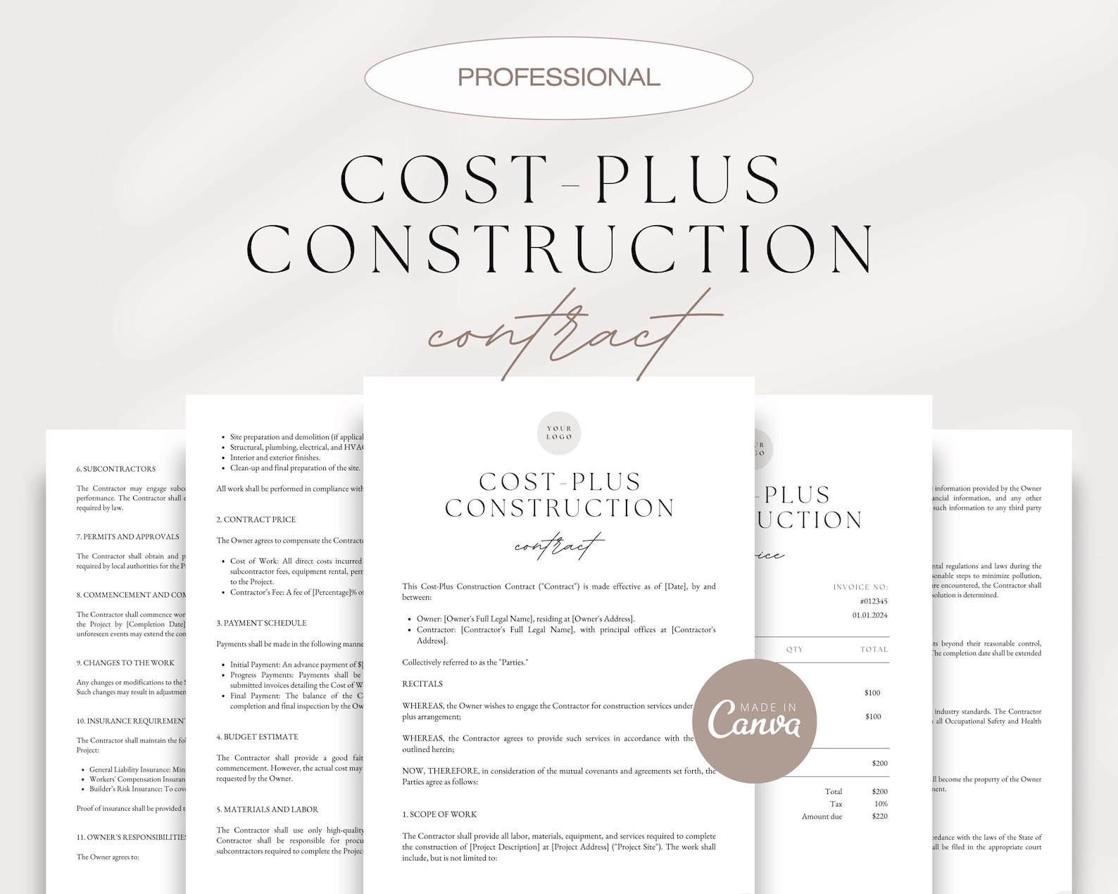 Professional Cost-plus Construction Contract, Cost-plus Building ...