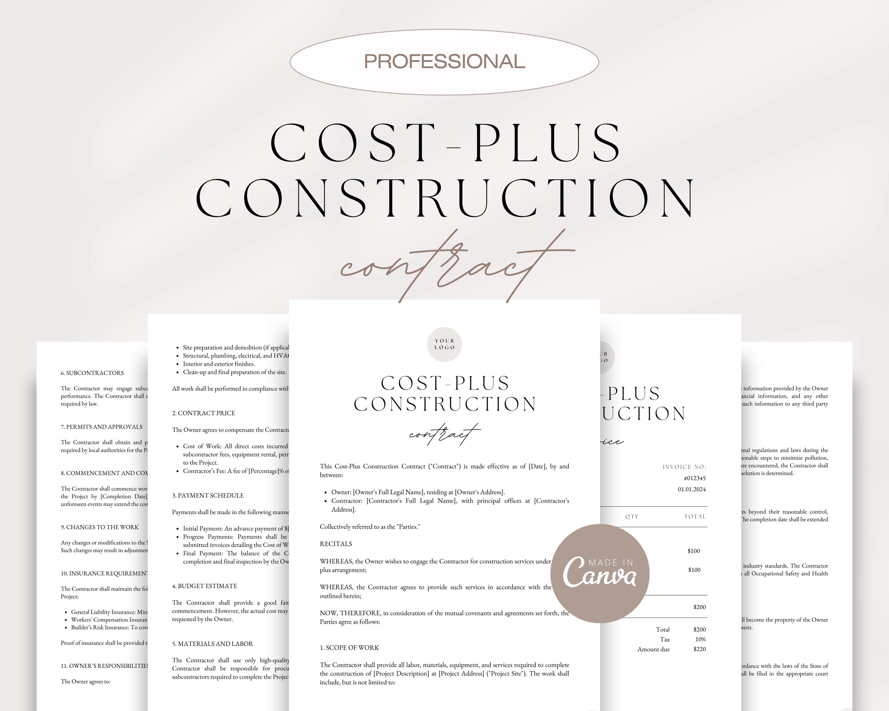 Professional Cost-plus Construction Contract, Cost-plus Building ...