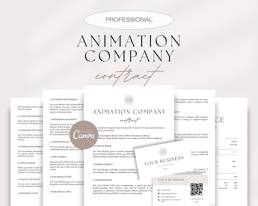 Animation Company Team Contract Template: Professional Collaboration ...
