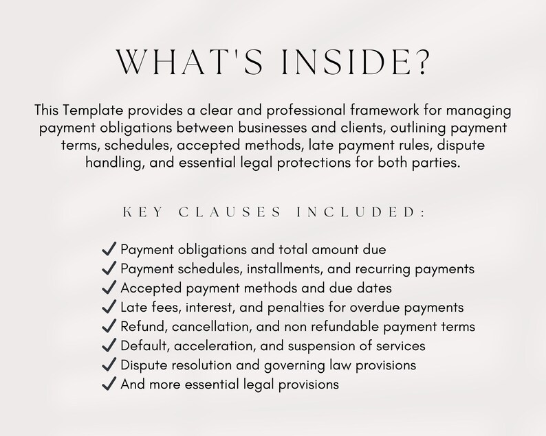 Payment Agreement Template, Client Payment Terms Contract, Invoice ...