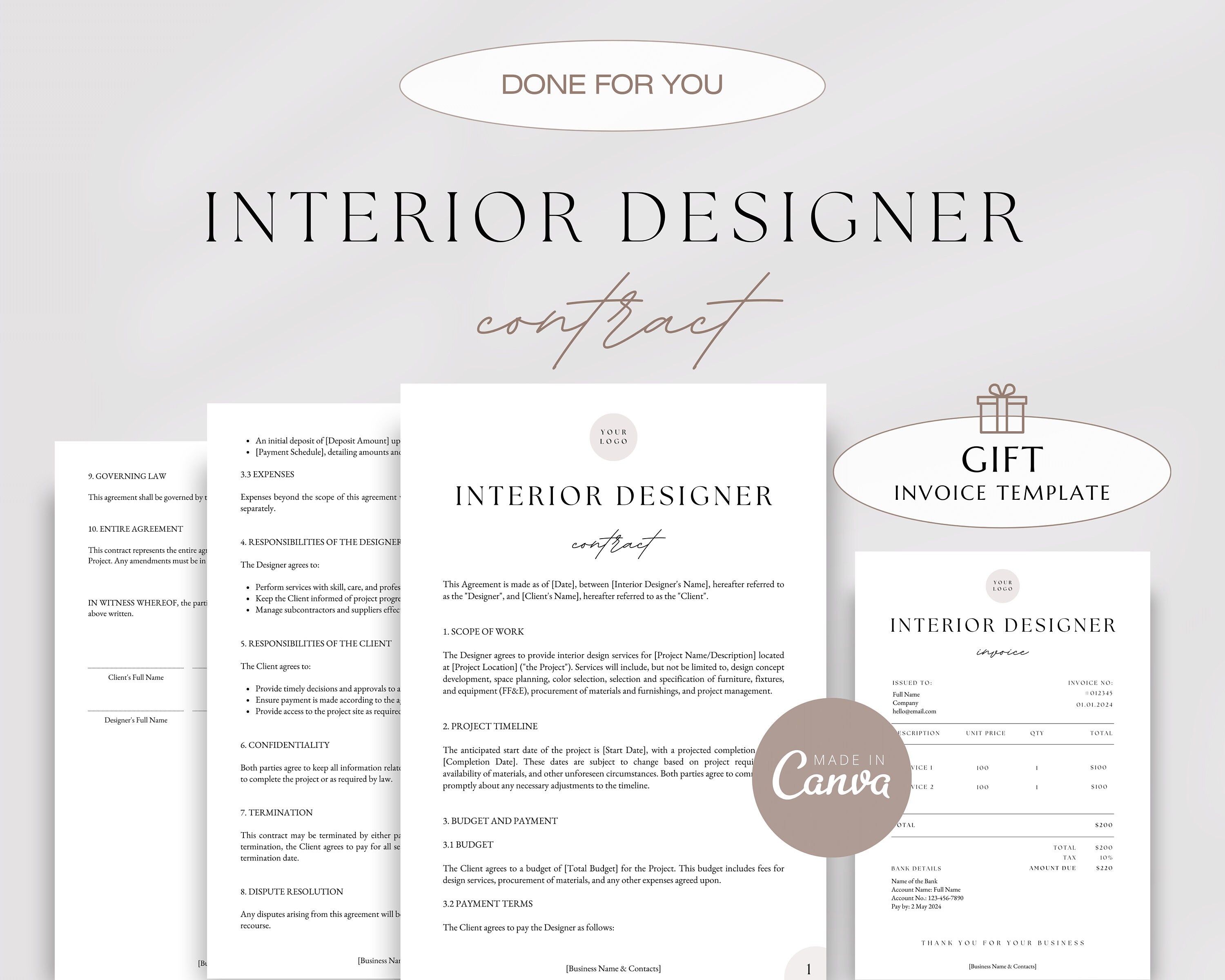 Interior Designer Client Contract, Interior Design Services Agreement ...