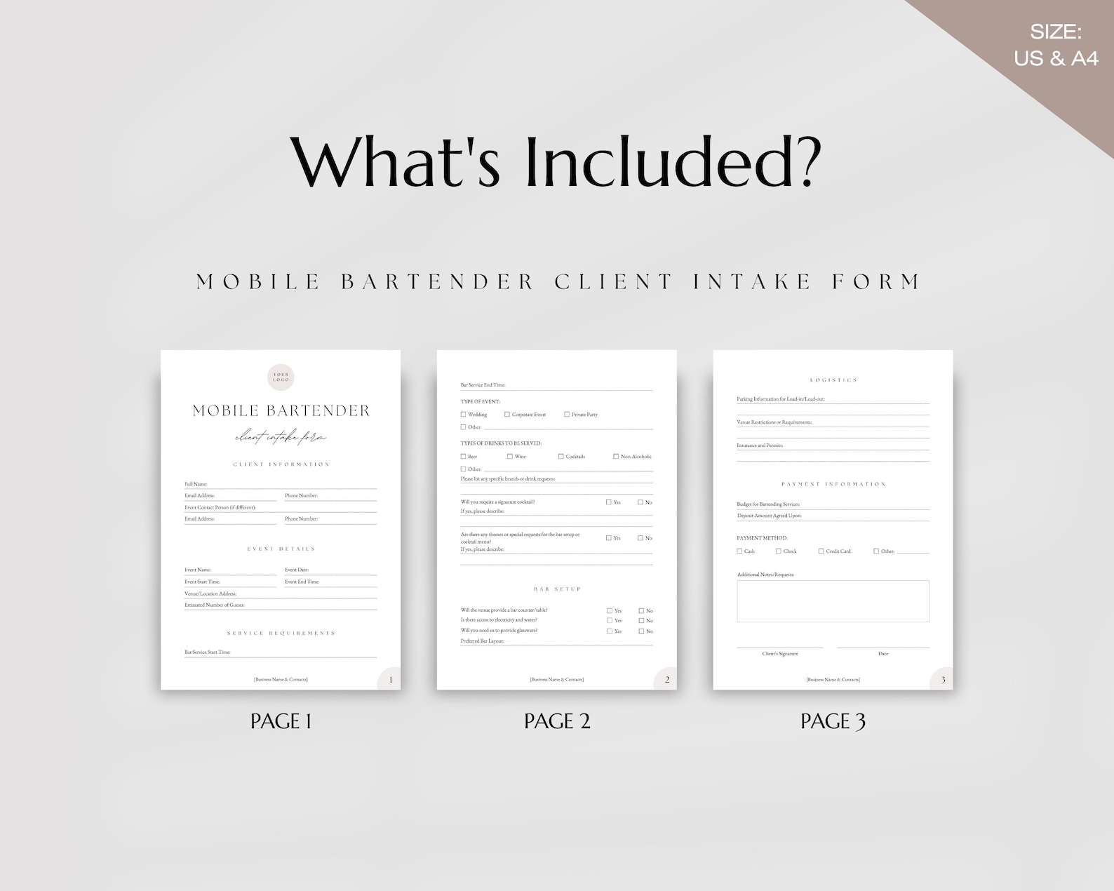 Mobile Bartender Client Intake Form, Mobile Bar Booking Form, Cocktail ...