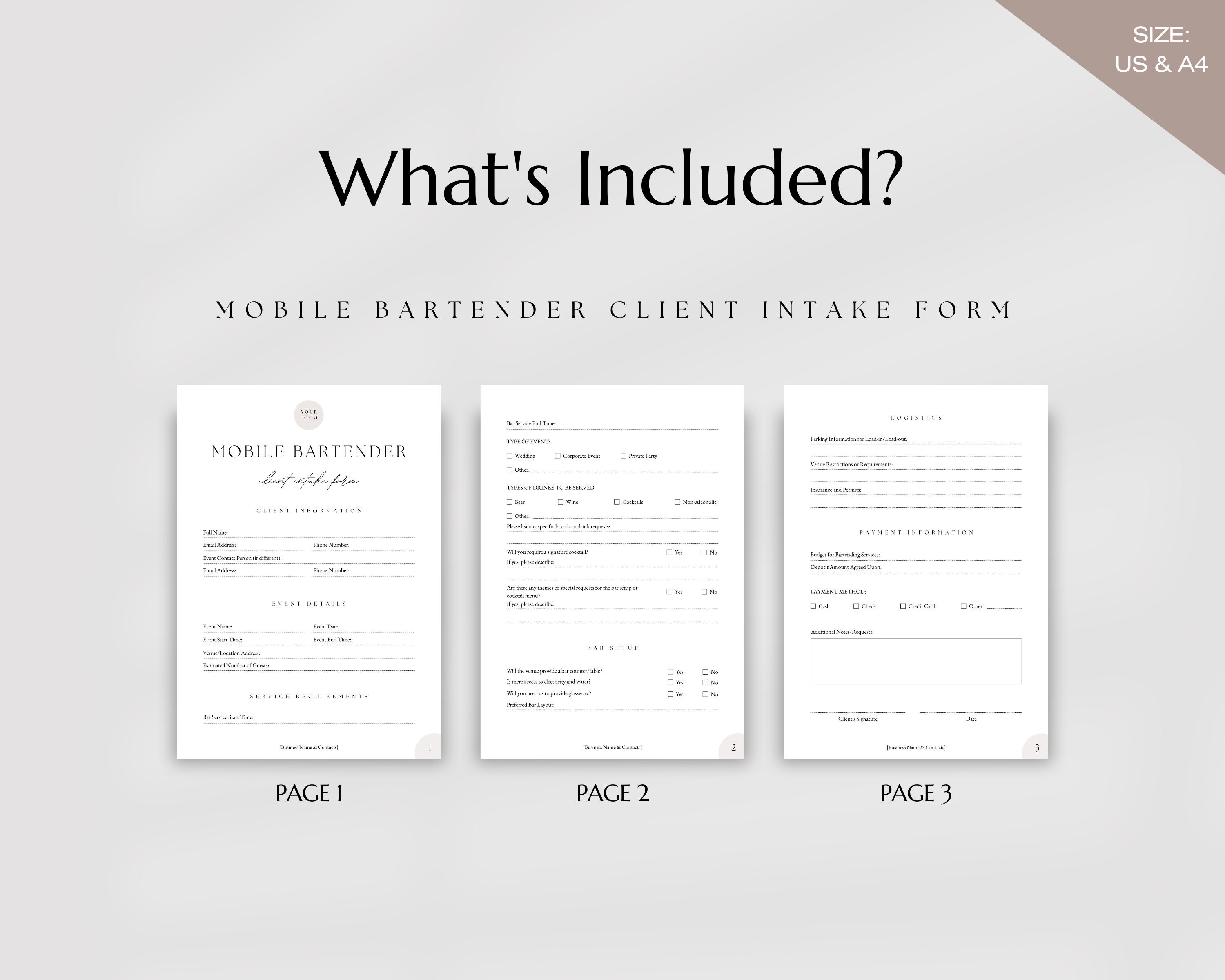Mobile Bartender Client Intake Form, Mobile Bar Booking Form, Cocktail ...