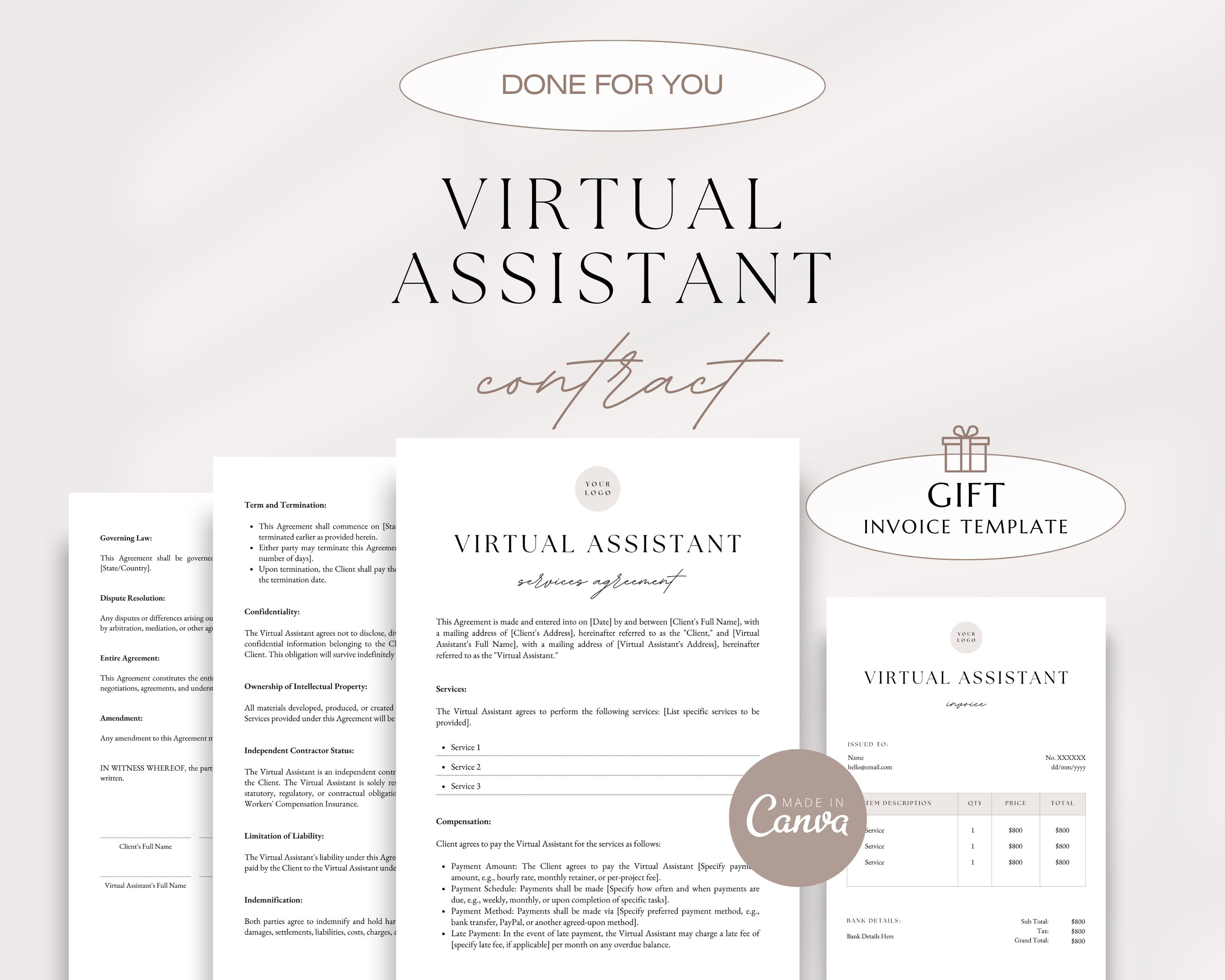 Editable Virtual Assistant Contract, Virtual Assistant Services ...