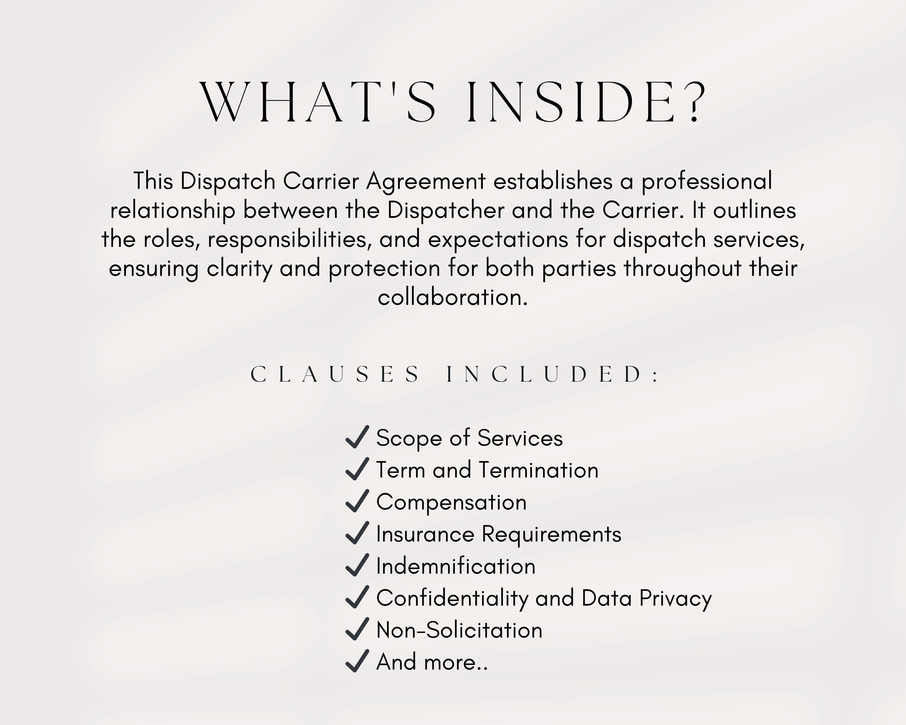 Professional Dispatch Carrier Agreement, Dispatch Service Agreement ...