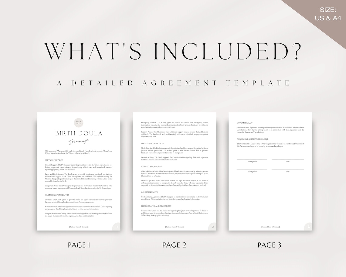 Birth Doula Contract, Doula Services Agreement, Labor and Delivery ...