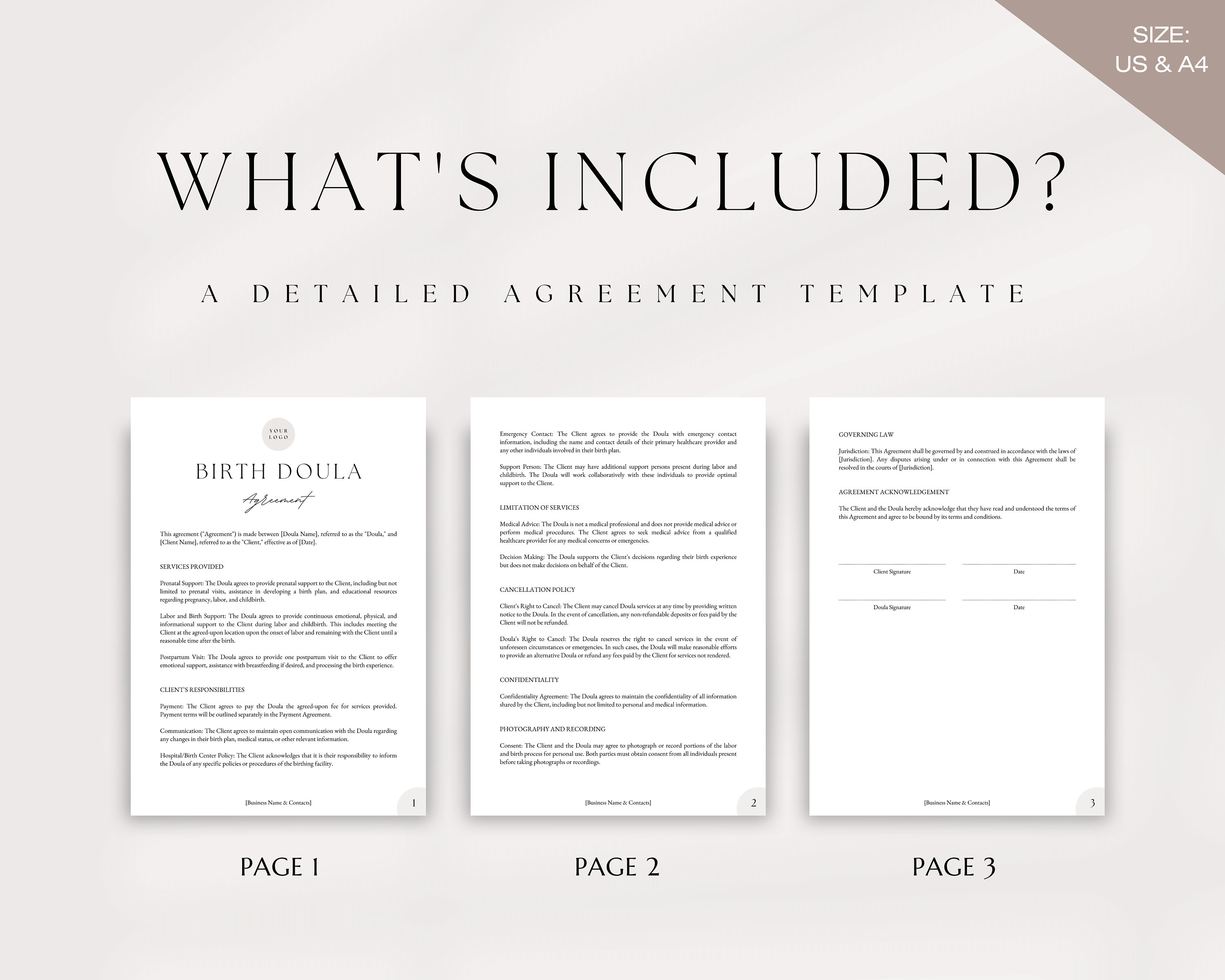 Birth Doula Contract, Doula Services Agreement, Labor and Delivery ...