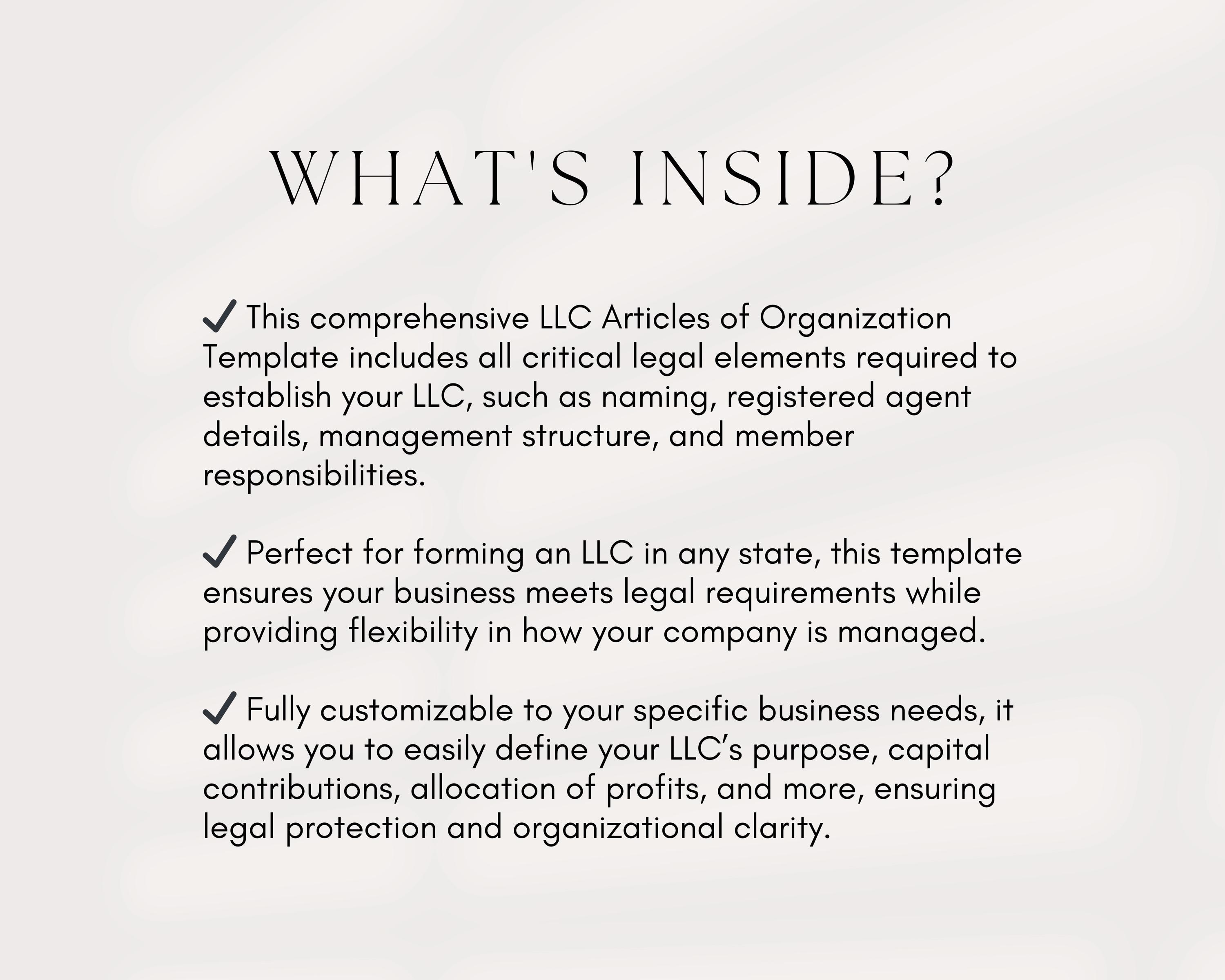 LLC Articles of Organization Template, Professional LLC Registration ...