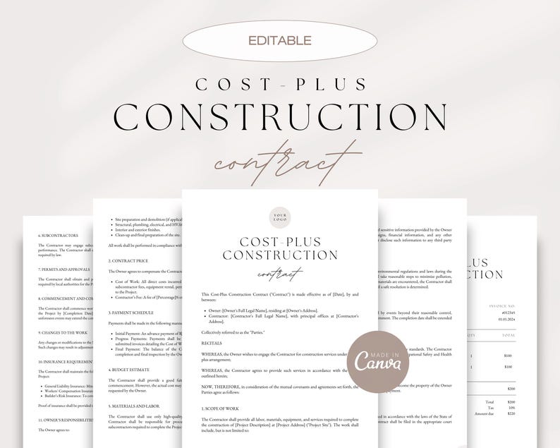 Editable Cost-plus Construction Contract, Cost-plus Contractor ...