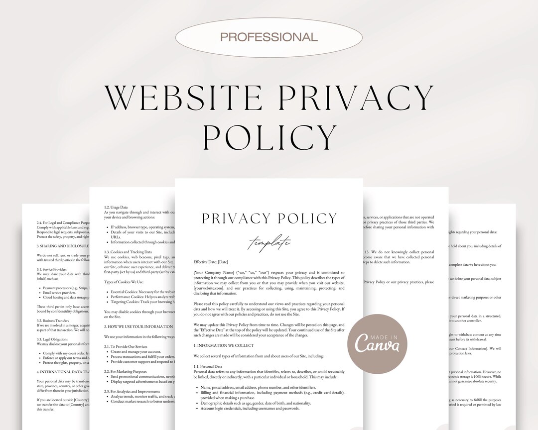 Website Privacy Policy Template: GDPR & CCPA Compliant (editable Canva ...