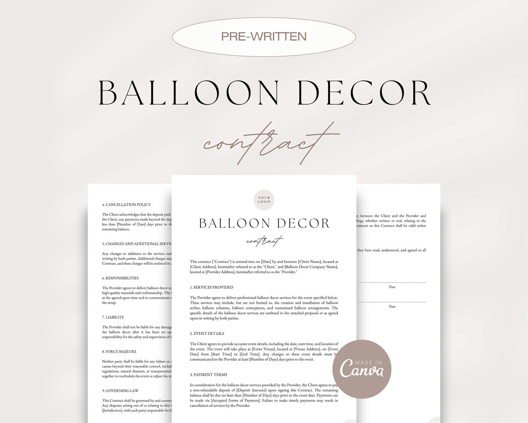 Editable Balloon Decor Contract, Balloon Contract Template, Balloon ...