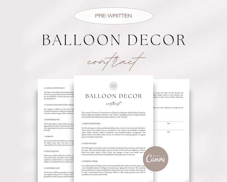 Editable Balloon Decor Contract, Balloon Contract Template, Balloon ...