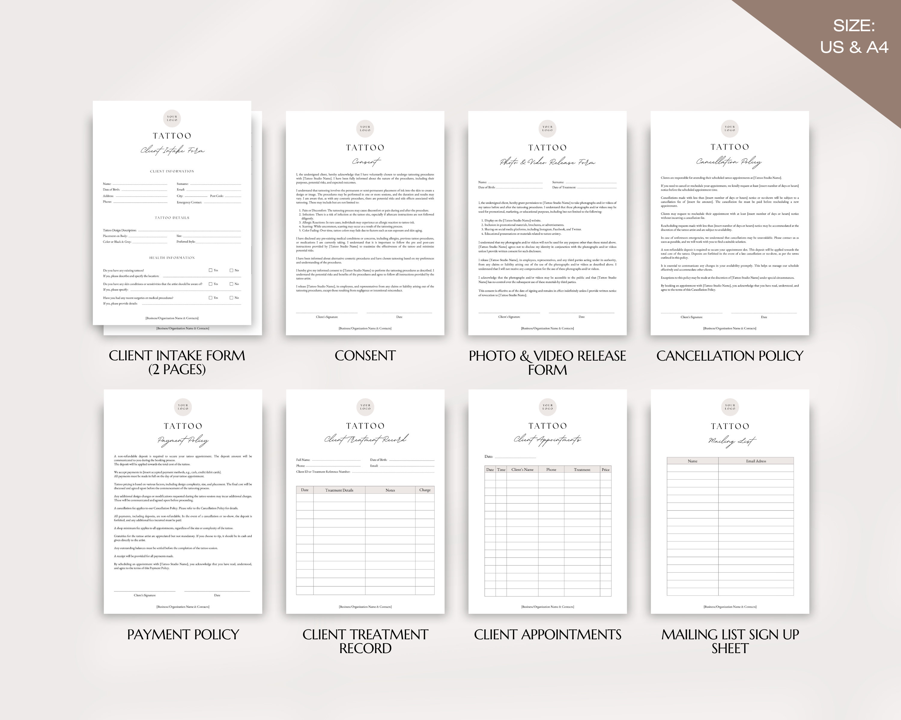 Editable Tattoo Artist Forms Bundle, Tattoo Parlor Consultation Forms ...