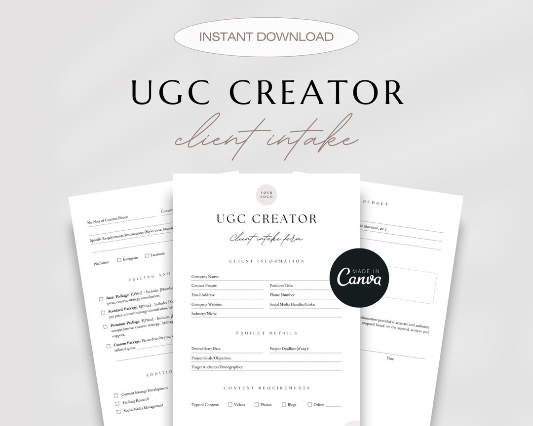 UGC Creator Client Intake Form, UGC Client Consultation Forms, User ...