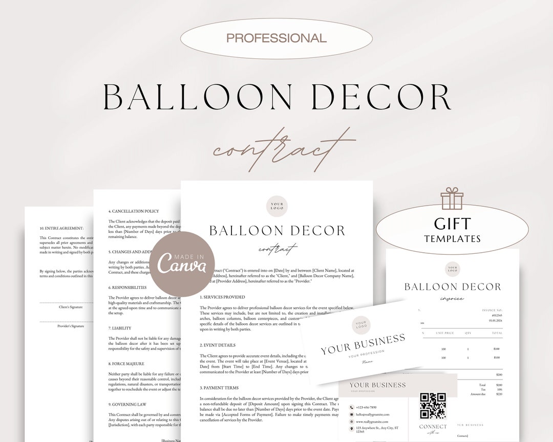 Balloon Decor Contract, Balloon Contract Template, Balloon Invoice ...