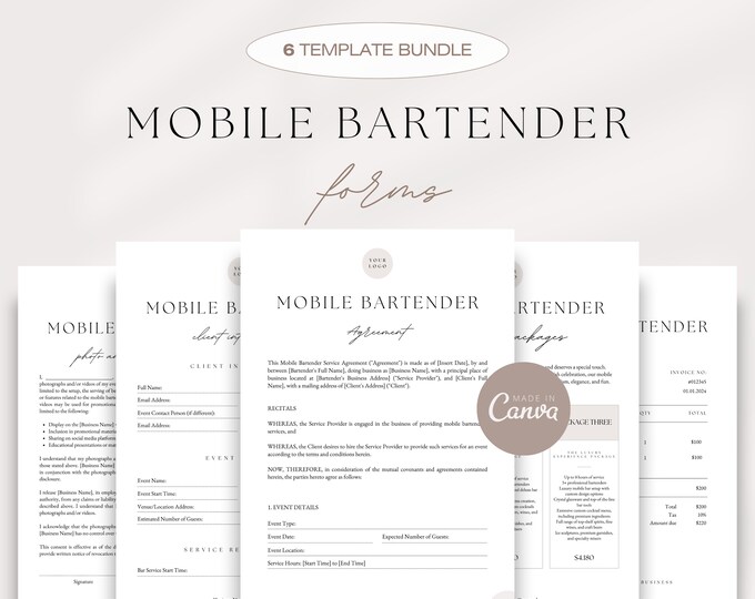 Editable Bartender Service Agreement, Mobile Bar Contract, Mobile Bar ...