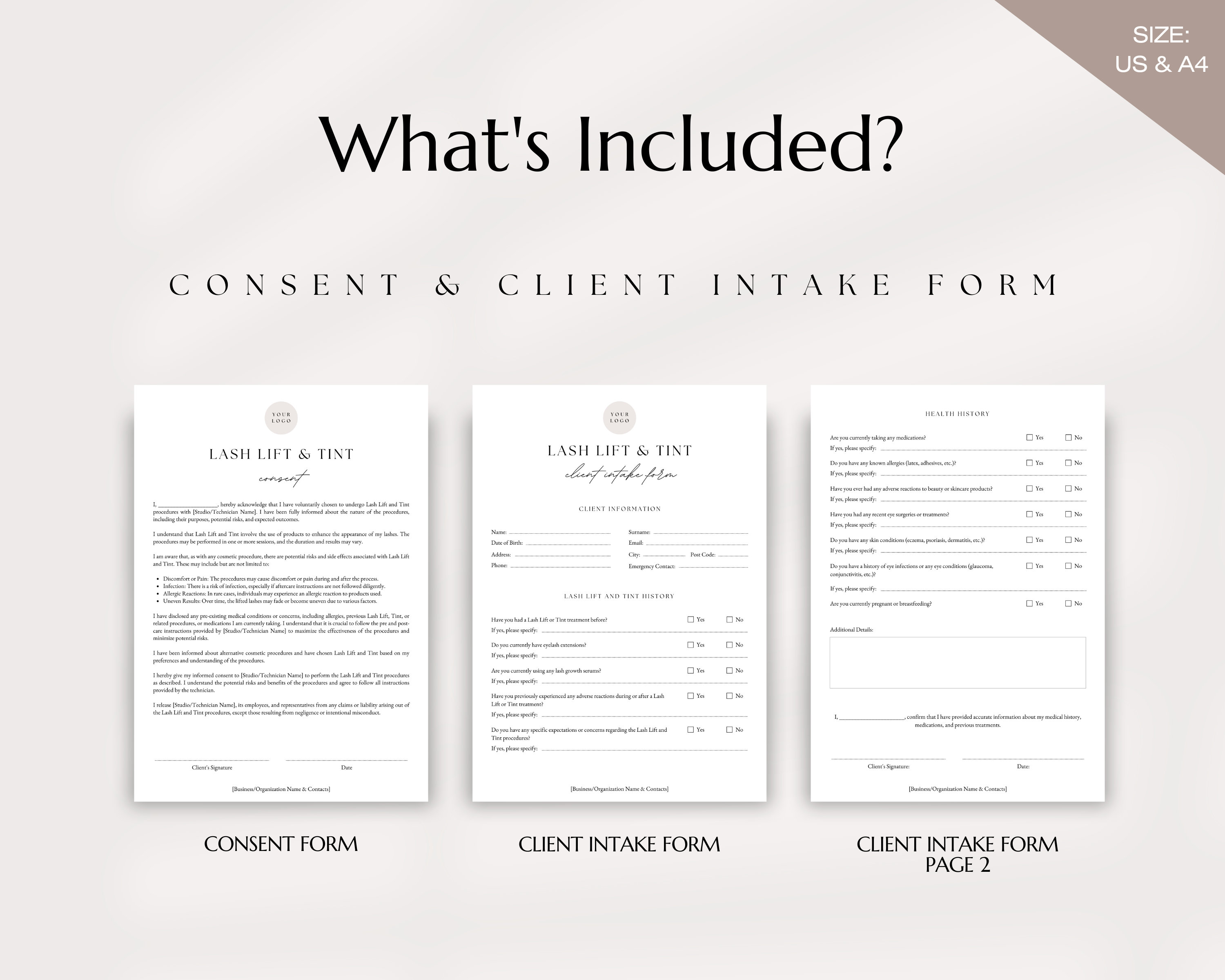 Lash Consent Form, Lash Lift Client Intake Form, Lash Lift and Tint ...