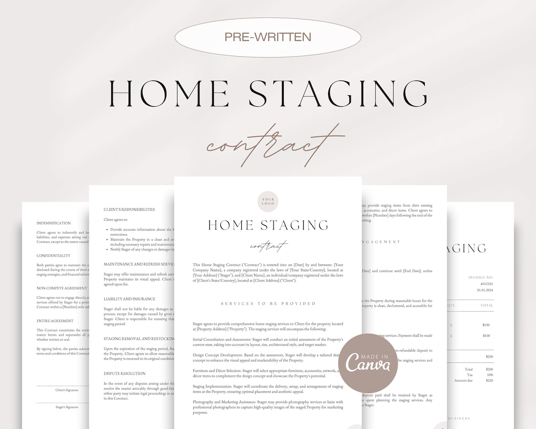 Home Staging Contract, Home Staging Services Agreement, Editable ...