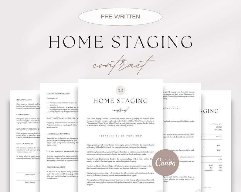 Home Staging Contract, Home Staging Services Agreement, Editable ...