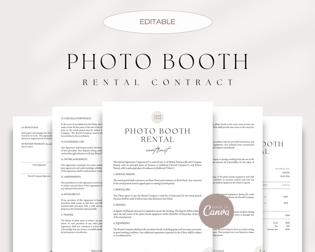 Photo Booth Rental Agreement, Photo Booth Contract Template, Photo ...