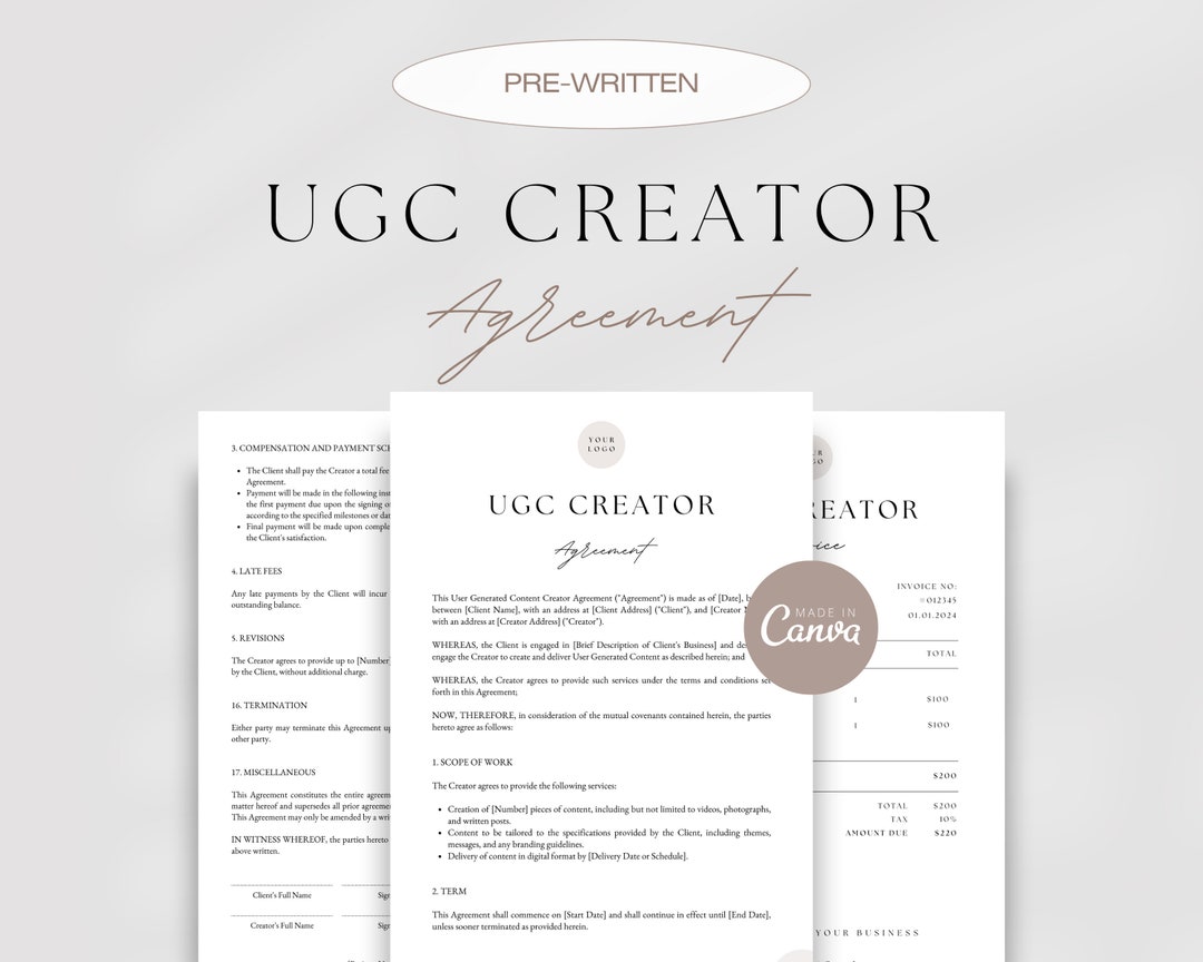 Professional UGC Contract Template, UGC Creator Agreement Template ...