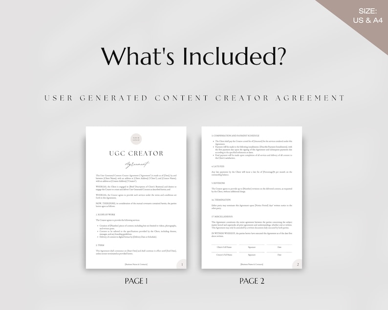 Editable UGC Contract, UGC Creator Agreement Template, User Generated ...