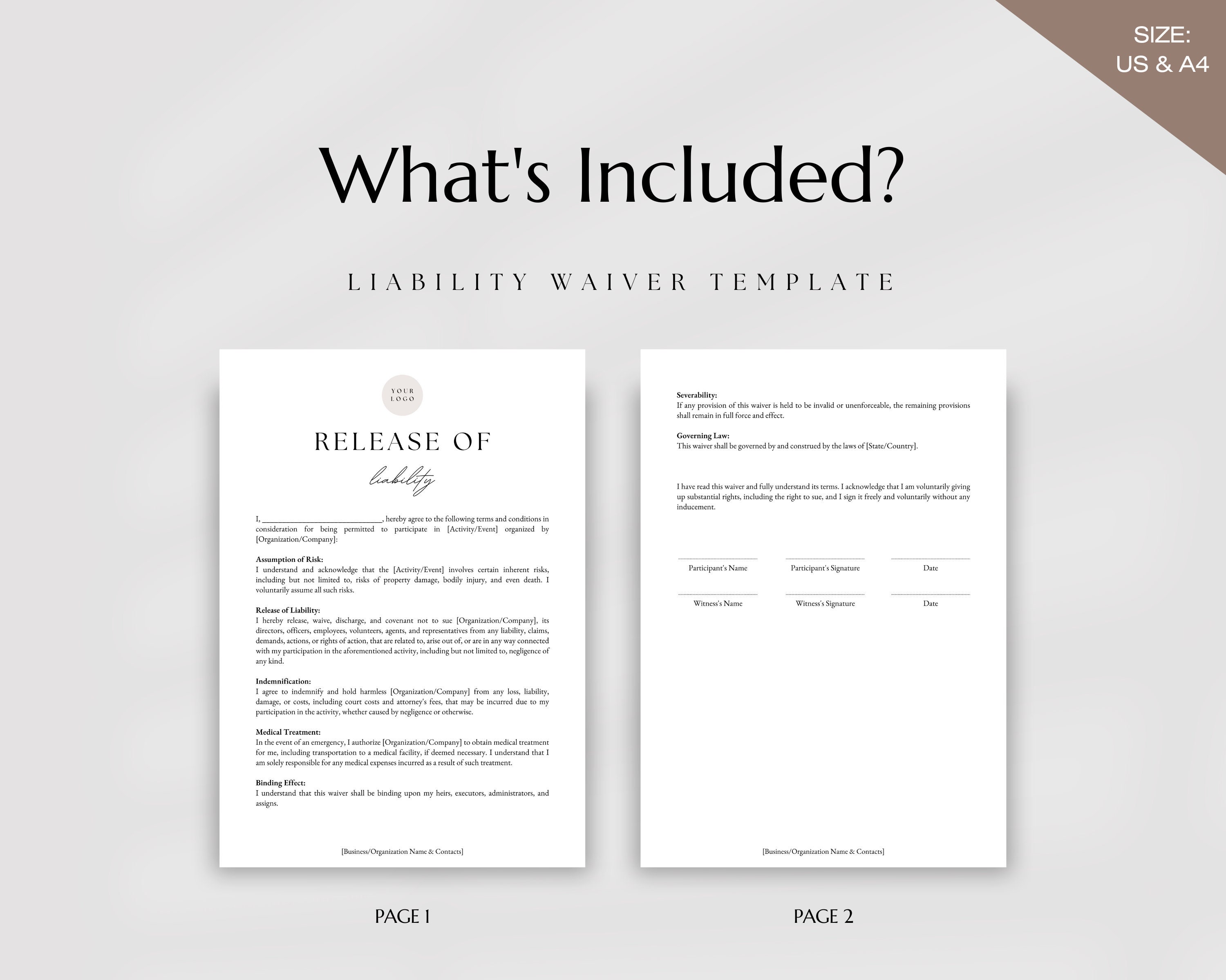 Professional Waiver of Liability, General Liability Form, Liability ...