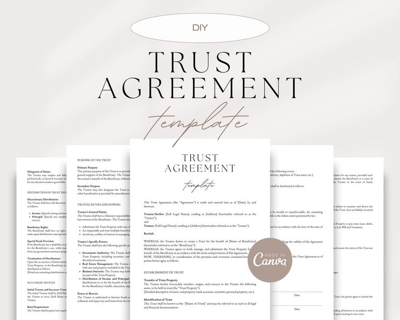 DIY Trust Agreement, Trust Setup Agreement Template, Editable Trust ...