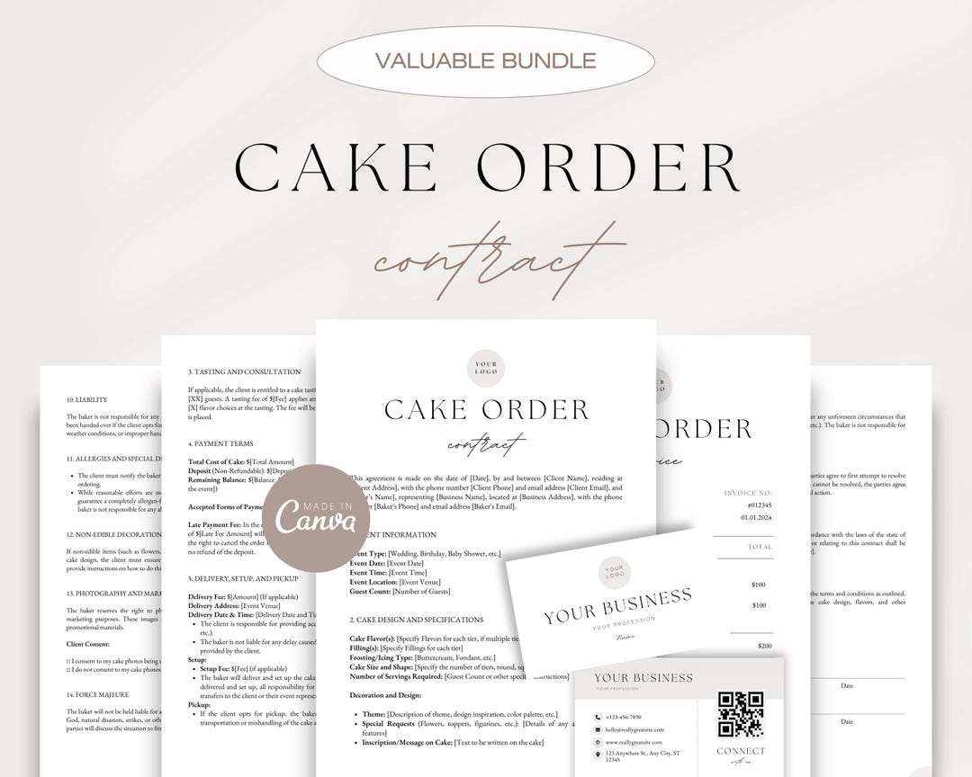 Custom Cake Contract Bundle, Wedding Cake Contract, Cake Service ...