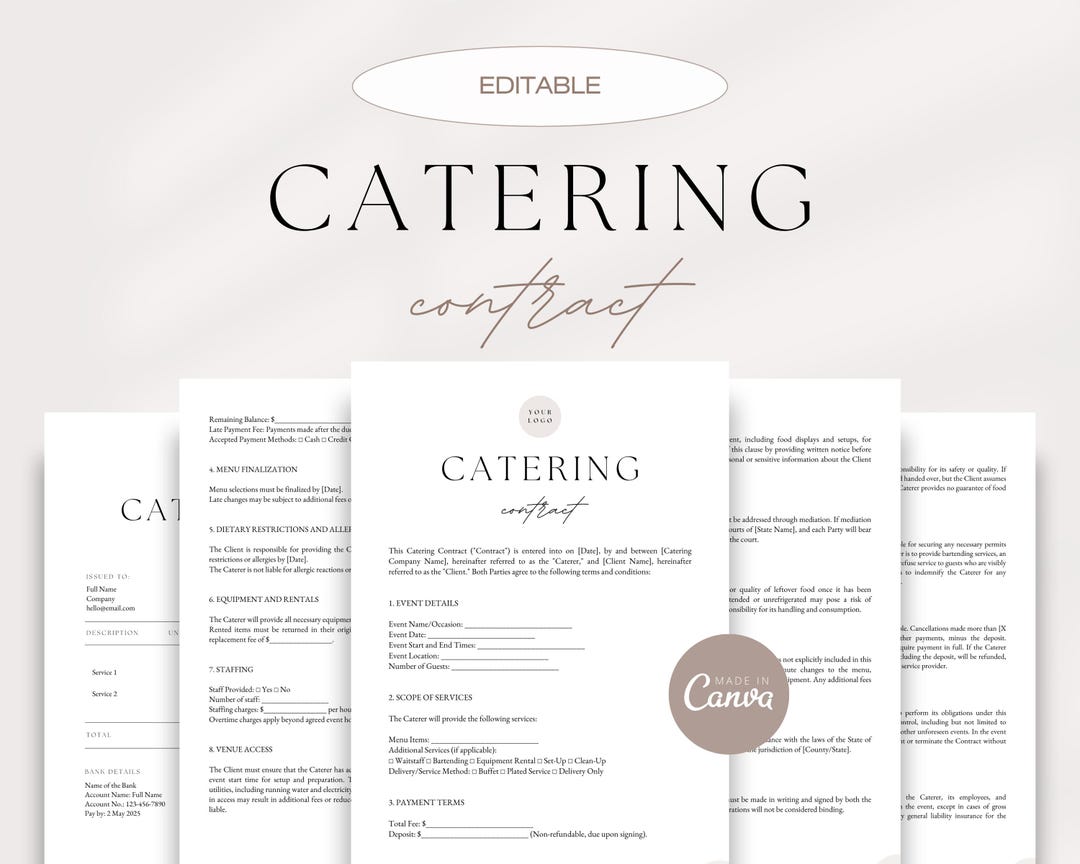 Editable Catering Contract, Event Catering Services Agreement, Food ...