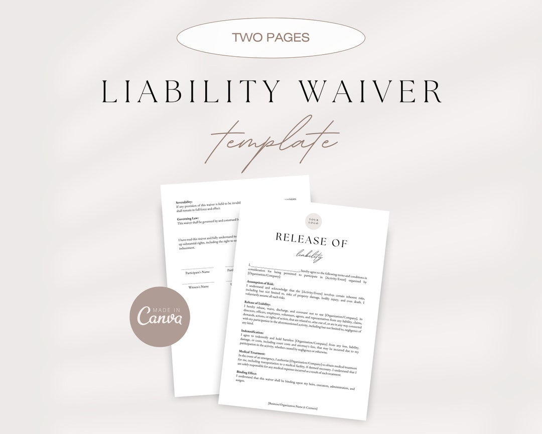 Liability Waiver Template, General Liability Form, Printable Waiver of ...