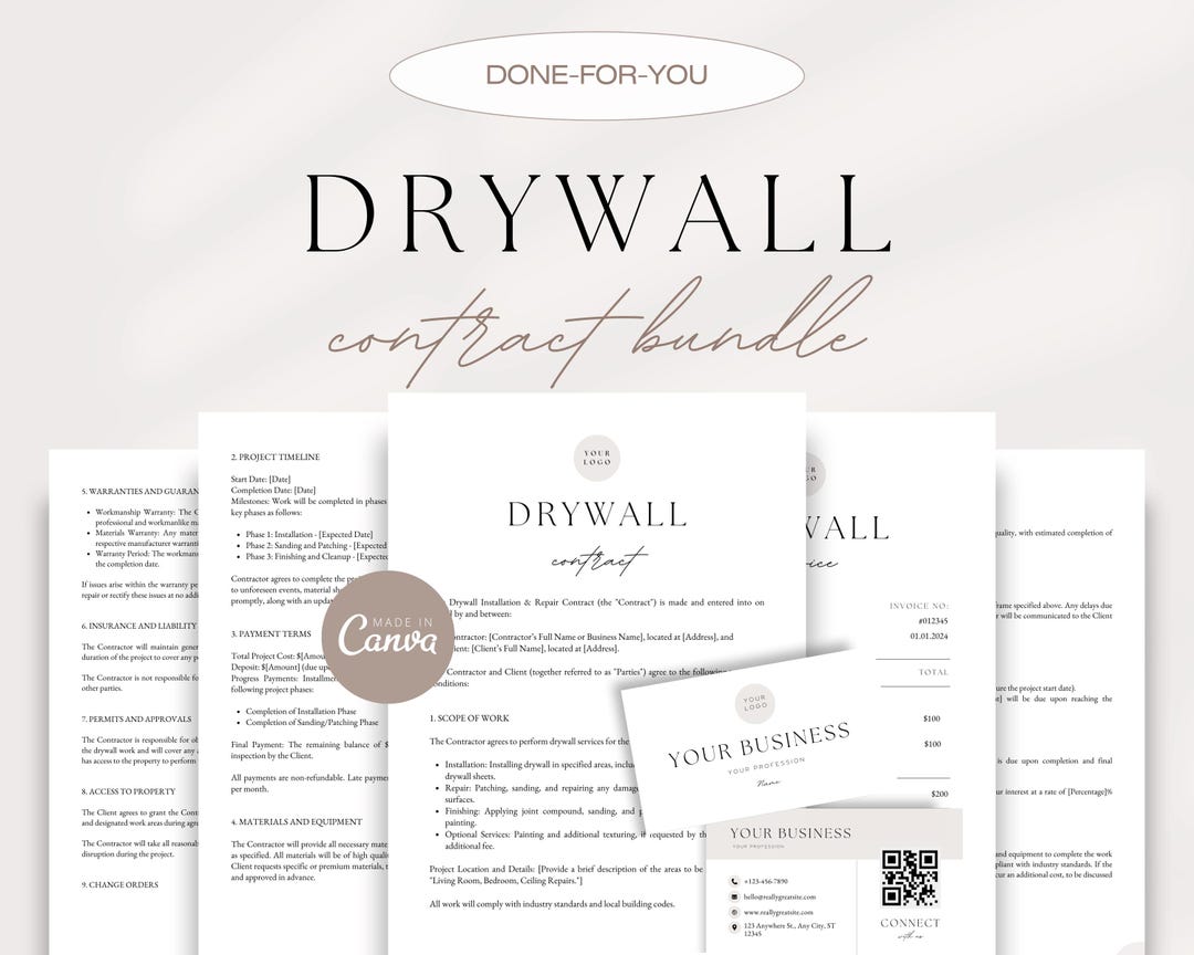 Drywall Contract Bundle, Drywall Services Agreement for Contractors ...
