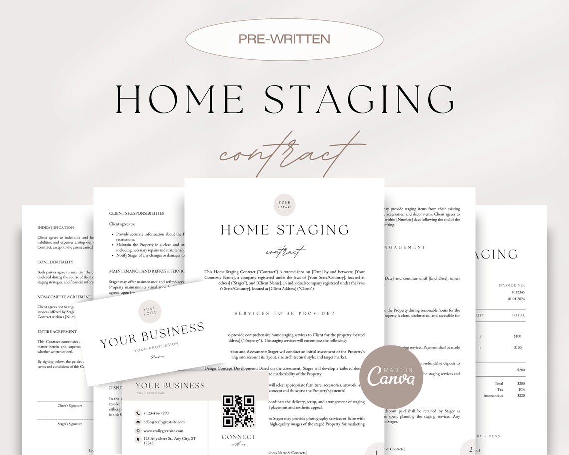 Home Staging Contract Template: Editable Agreement, Invoice, Business ...