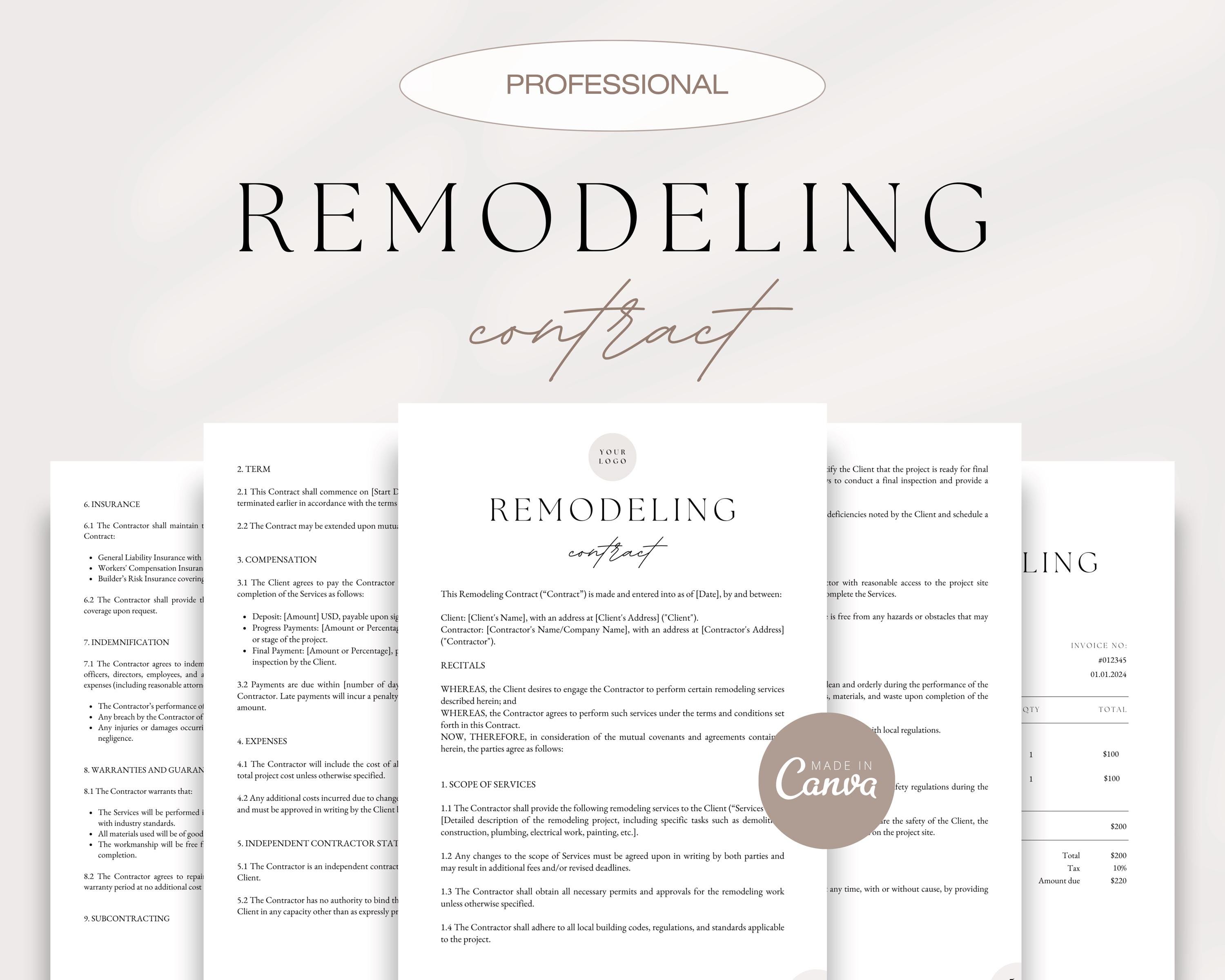 Remodeling Contract Template, Home Renovation Contract, Construction ...