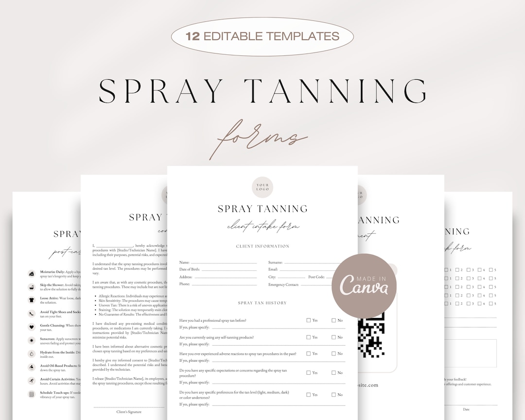 Spray Tan Business Forms Bundle, Spray Tanning Consultation Forms ...
