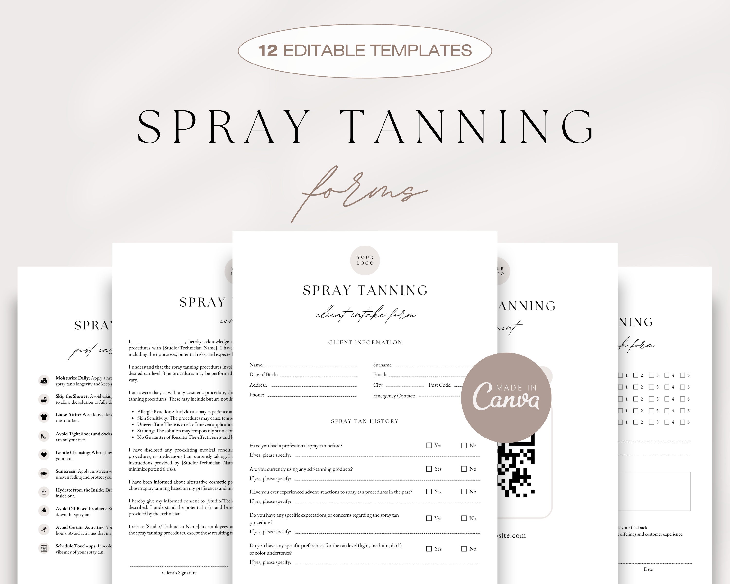 Spray Tan Business Forms Bundle, Spray Tanning Consultation Forms ...
