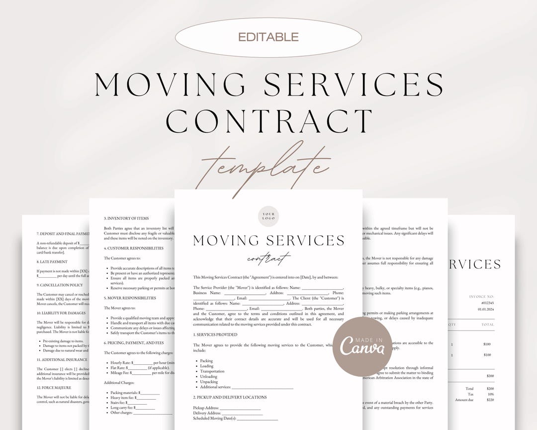 Moving Services Contract Template, Professional Moving Agreement ...