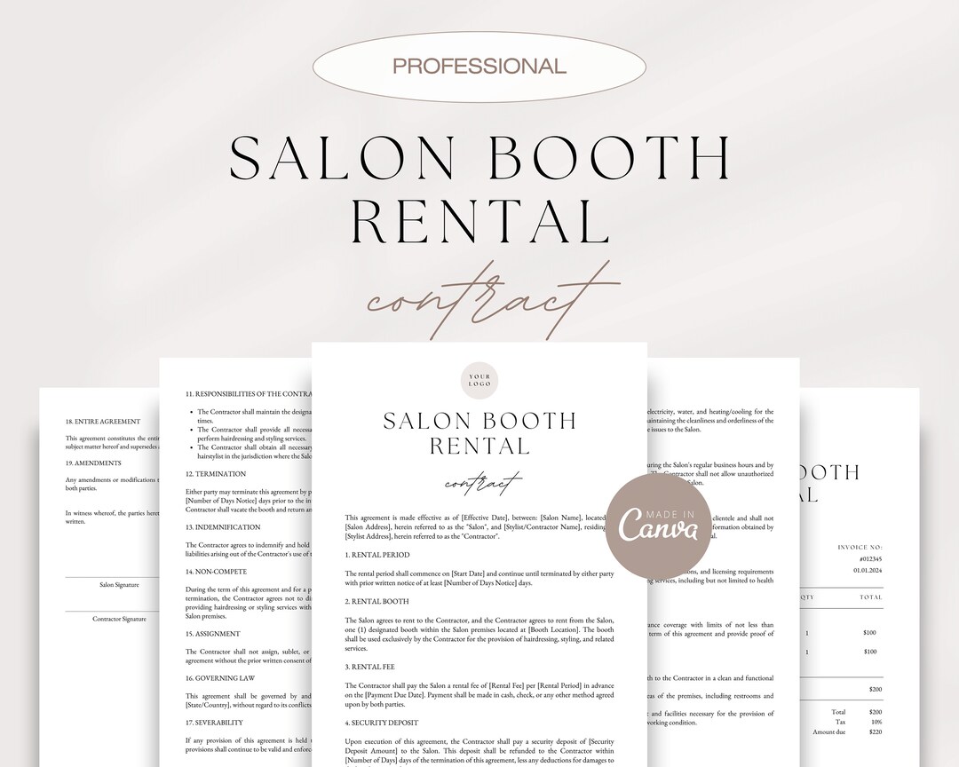 Professional Salon Booth Rental Contract, Booth Rental Agreement, Chair ...