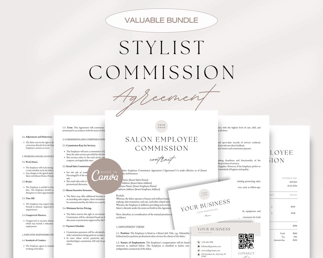 Salon Employee Commission Agreement, Salon Employment Contract, Stylist ...