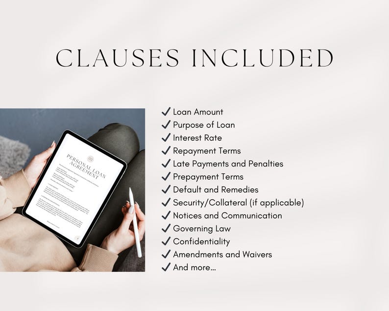 Personal Loan Agreement Template, Customizable Loan Contract, Borrower ...