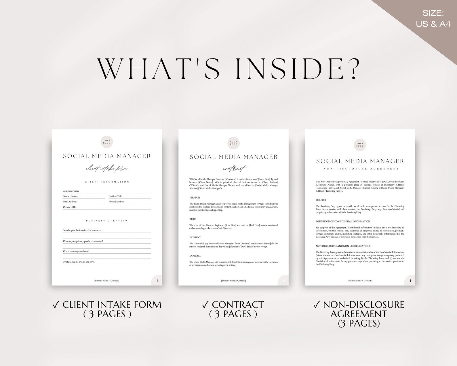 Social Media Manager Forms Bundle, Freelance Social Media Manager ...