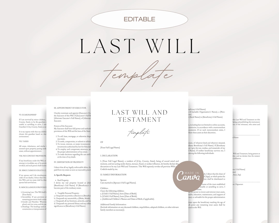 Last Will and Testament Template, DIY Last Will Template, Customizable ...