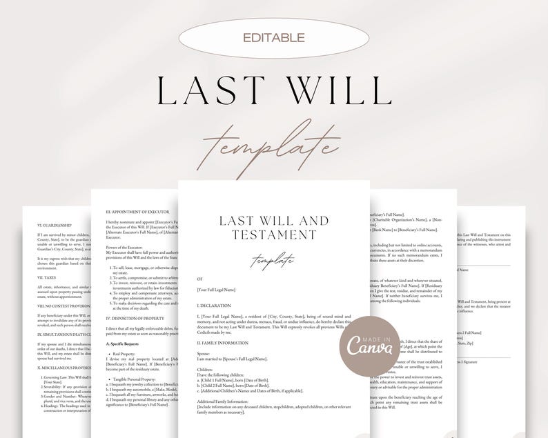 Last Will and Testament Template, DIY Last Will Template, Customizable ...