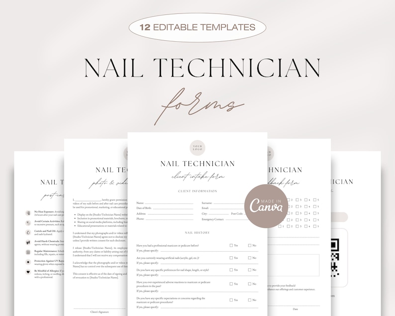Editable Nail Technician Forms Bundle, Nail Tech Consultation Forms ...